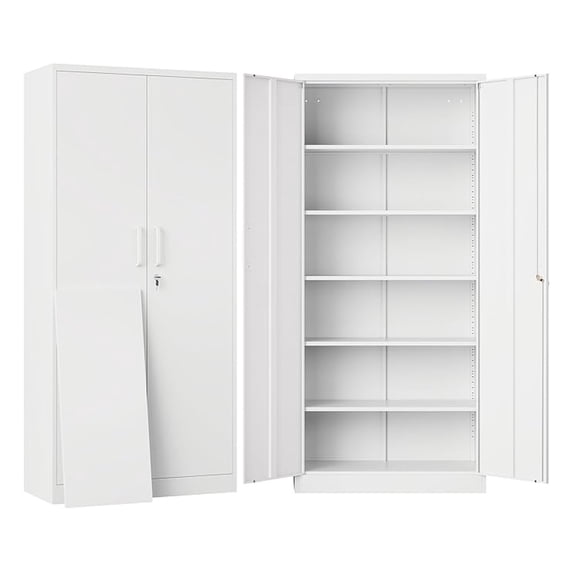 Metal Storage Storage Cabinet with 5 Adjustable Shelves,White Metal ...