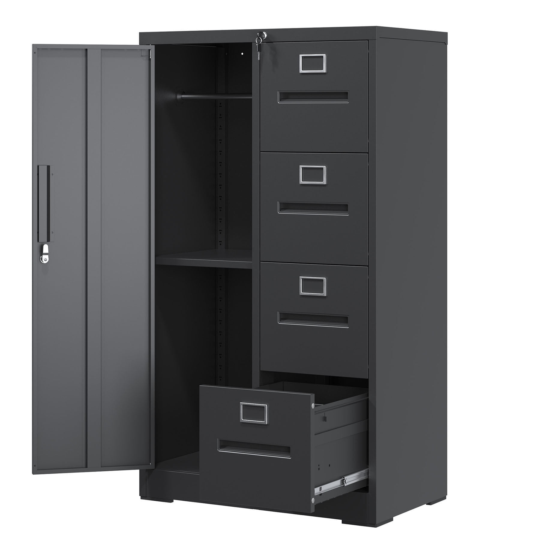 Metal Storage Vertical Filing Cabinet With Lock, Steel Construction, 4 ...