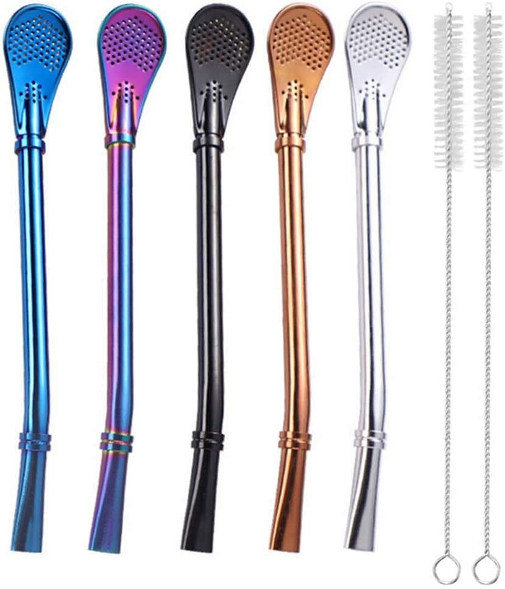 Metal Straws 6.1 Inch Stainless Steel Drinking Straws Reusable Spoon ...