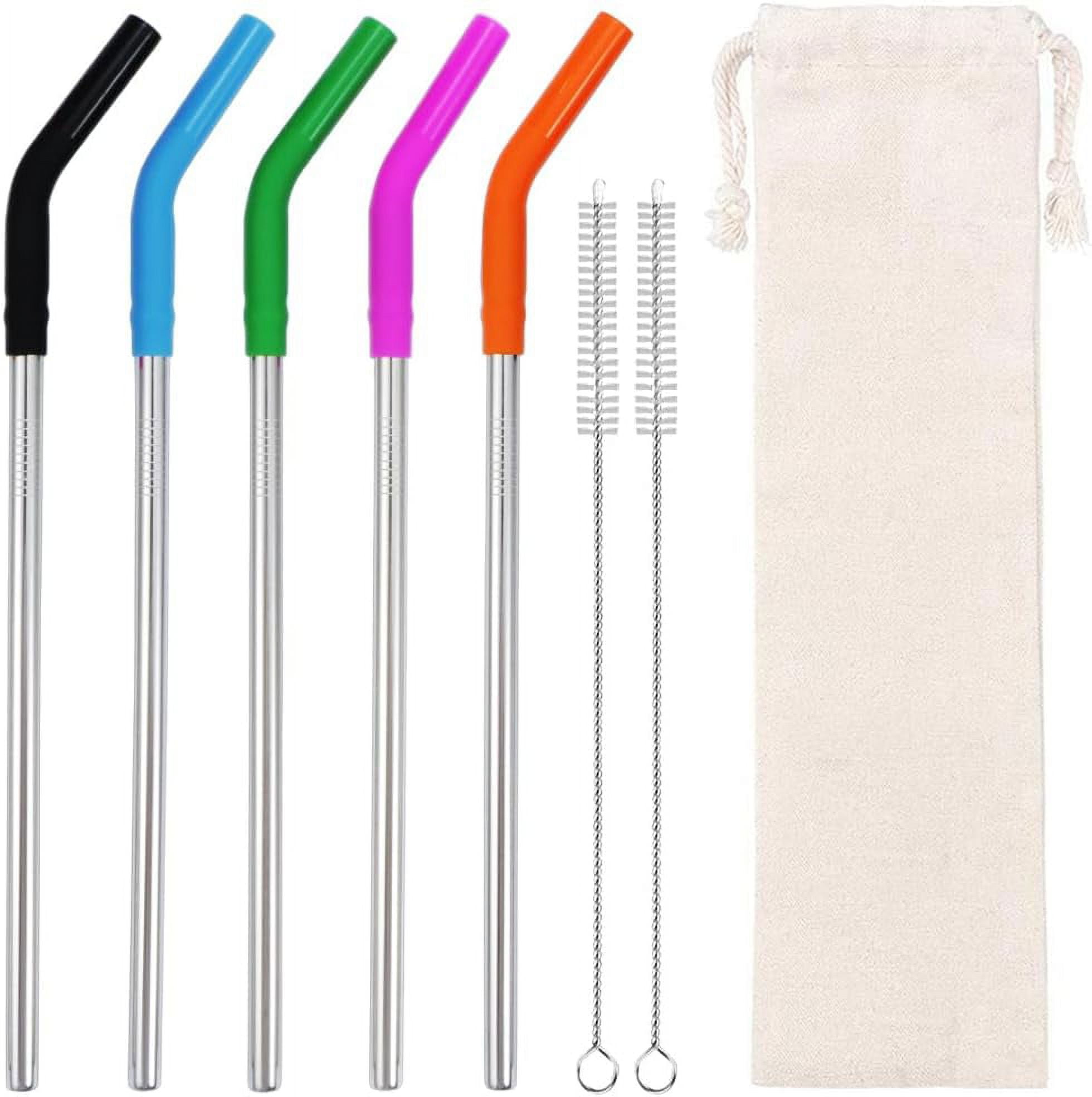 Metal Straws with Silicone Tip, 5 Pcs 8mm Wide Stainless Steel Straws ...