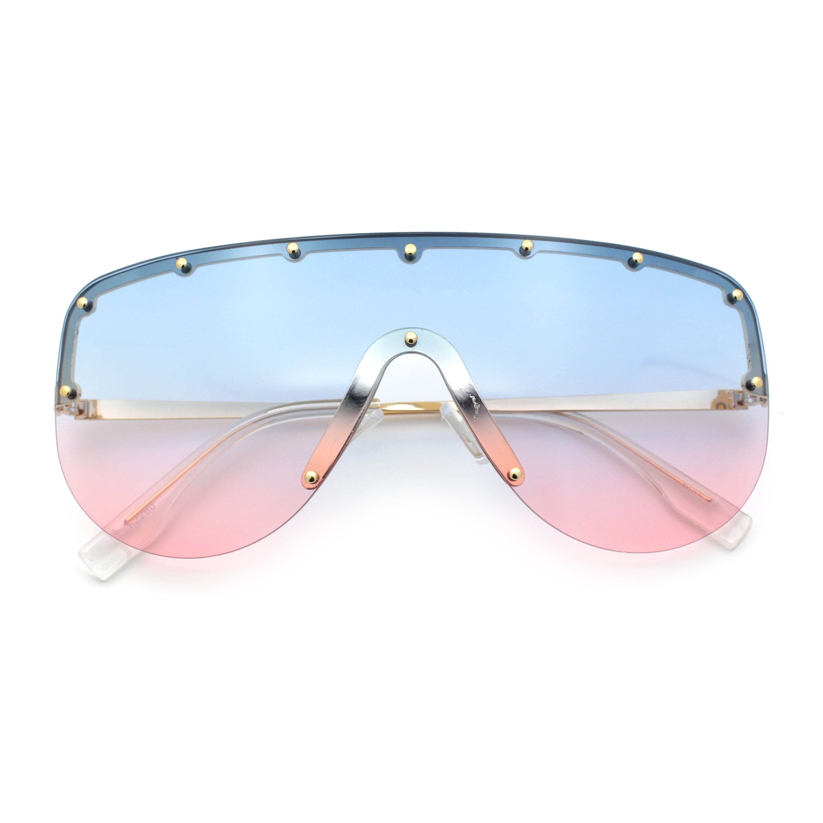 Metal Stud Flat Top Half Rim Rimless Shield Oversized Racer Sunglasses ...
