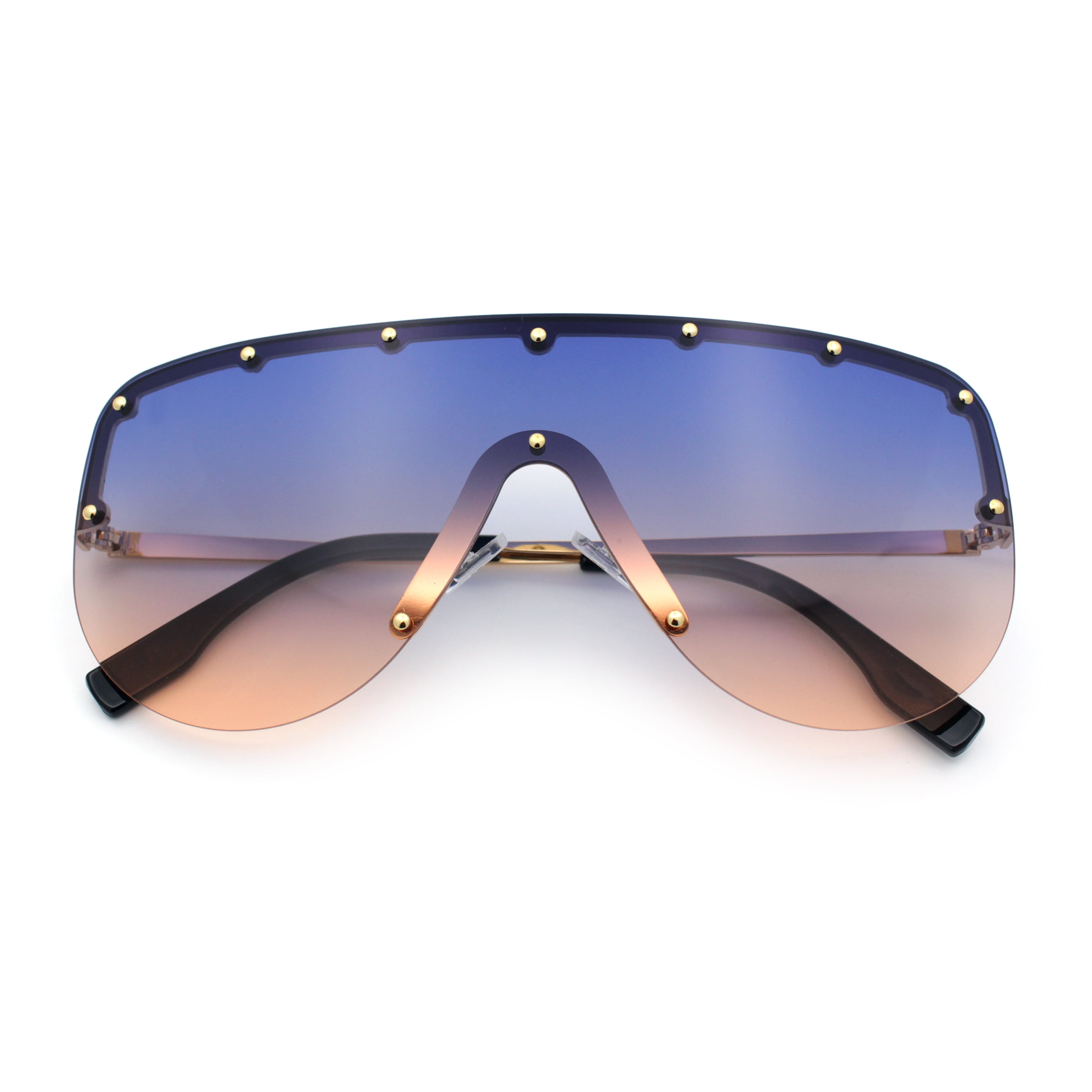 Metal Stud Flat Top Half Rim Rimless Shield Oversized Racer Sunglasses ...