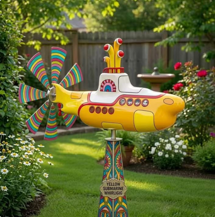 Metal Submarine Wind Spinner 12.6" - Yellow Submarine Style Yard ...