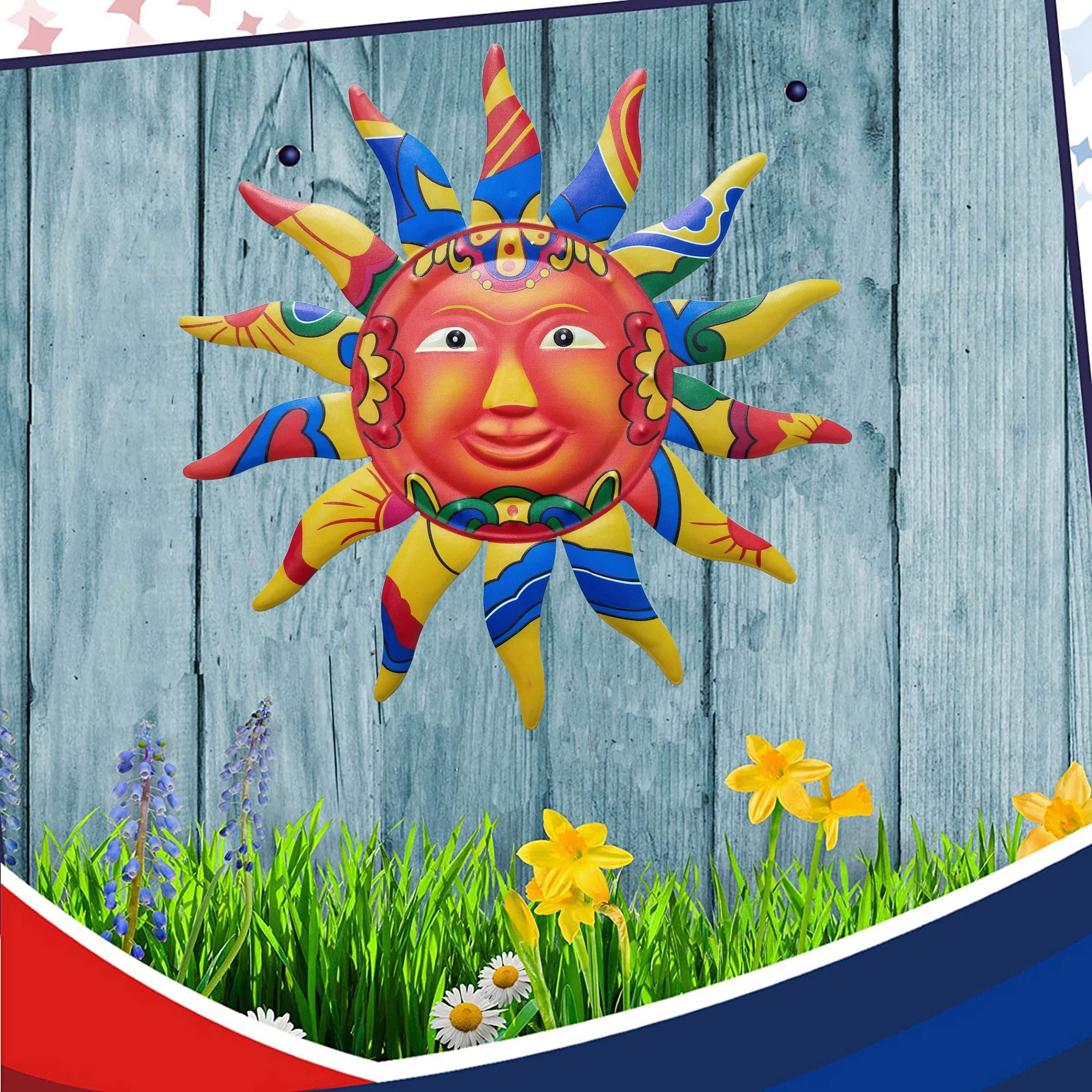 Metal Sun Face Wall Art Plaque & Home Decor, Colorful Sun Rustic Art ...