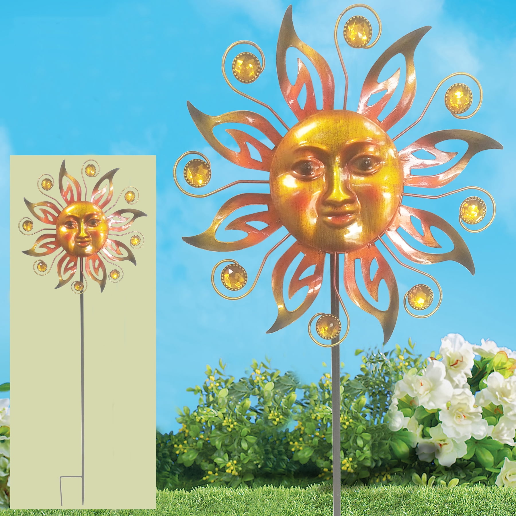 Metal Sun garden wind spinners stake, metal windmill stick for yard ...