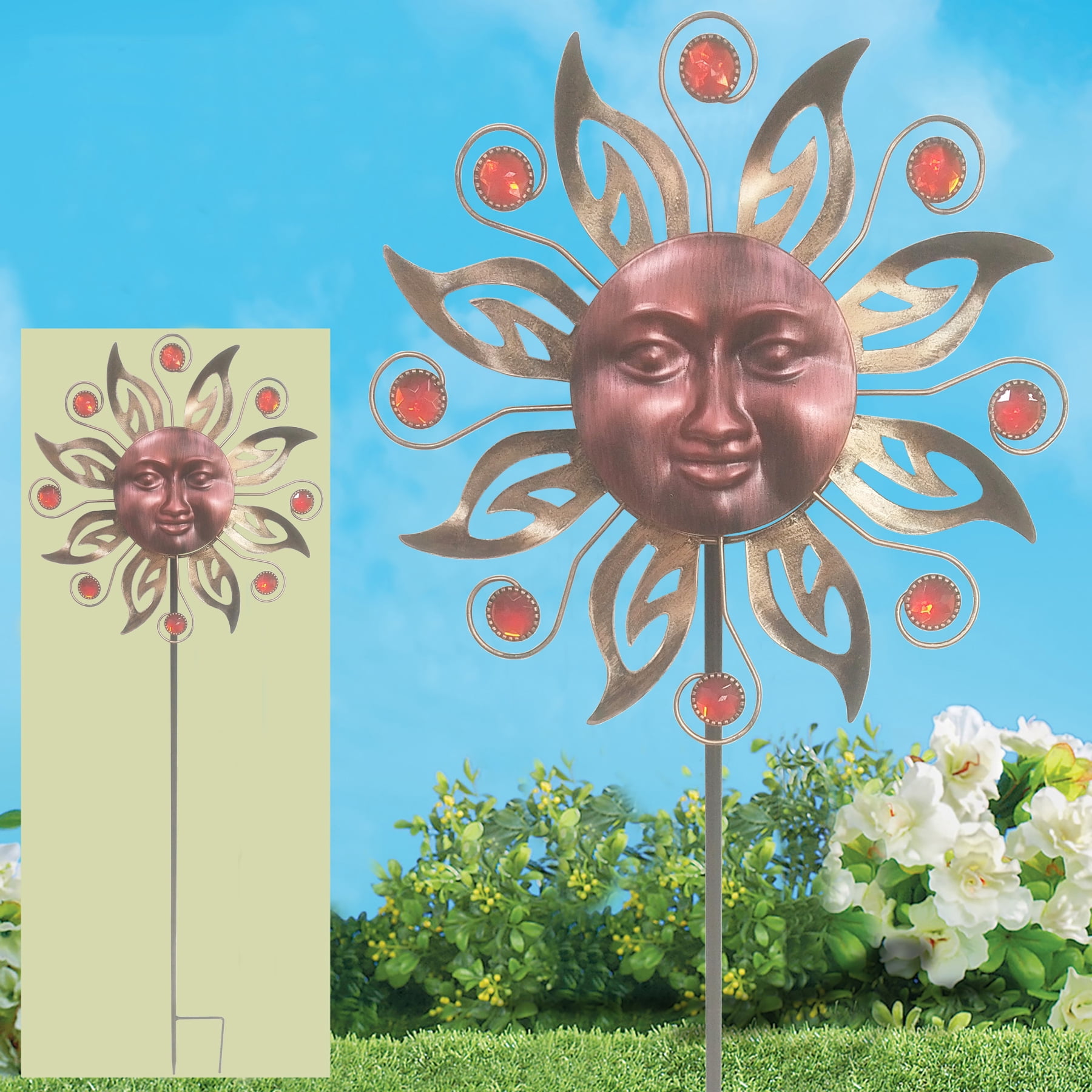 Metal Sun garden wind spinners stake, metal windmill stick for yard ...