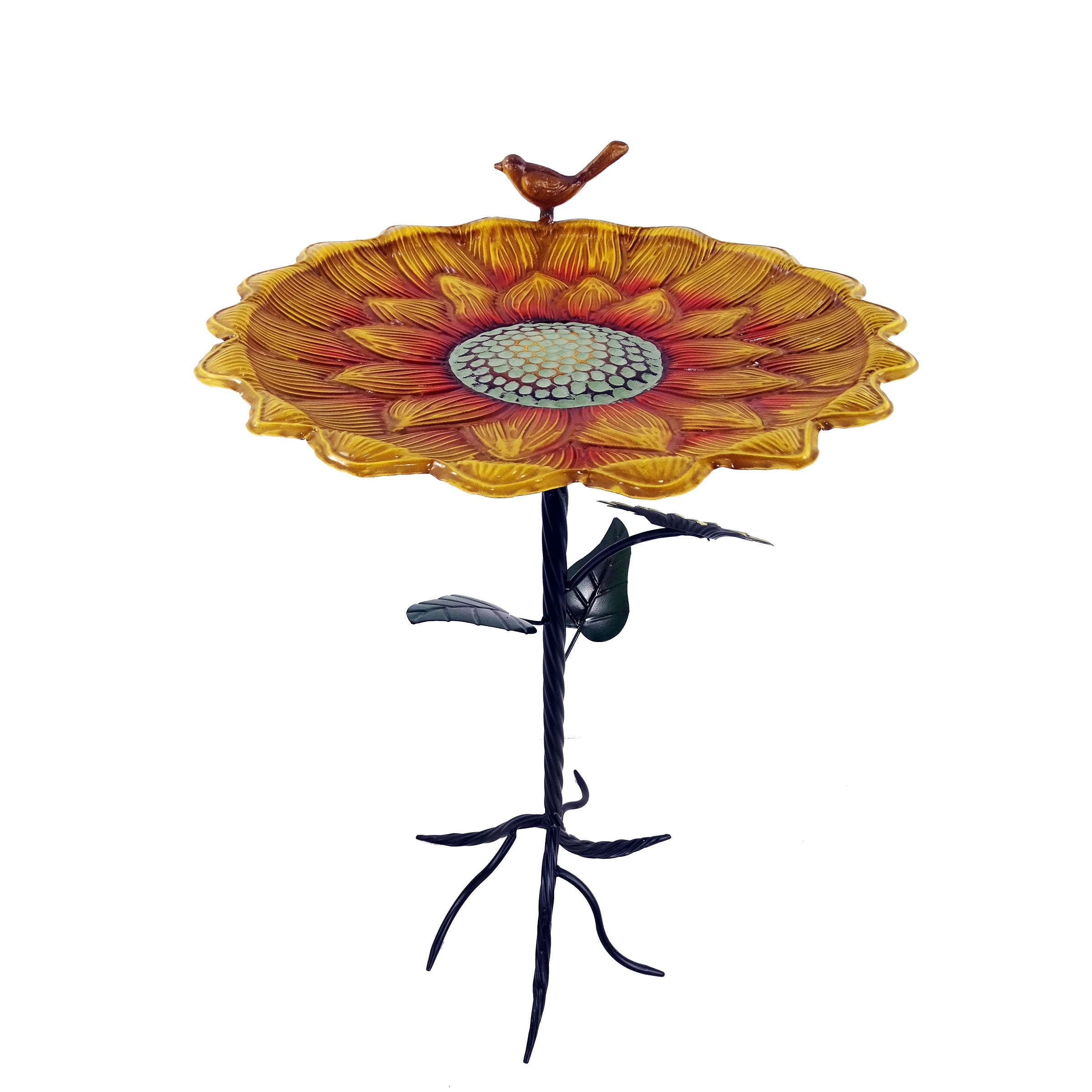 Metal Sunflower Birdbath with Bird and Sunflower Stand - Walmart.com