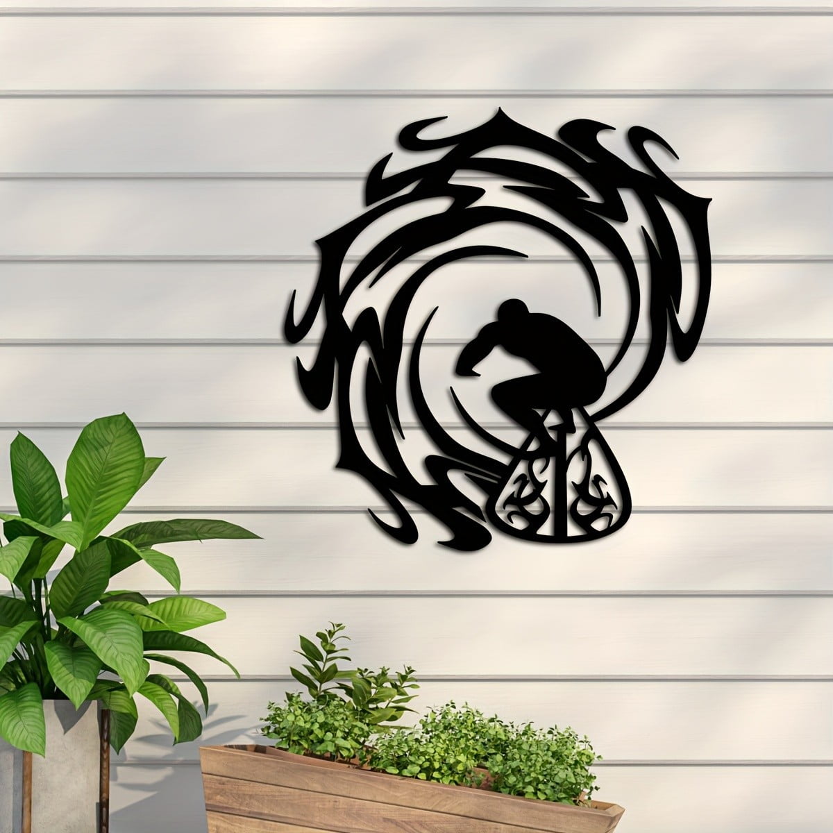 Metal Surfer Indoor Outdoor Wall Art Decor, Black Wall Surfing Hanging ...