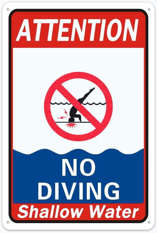 Metal Swimming Pool Sign Attention No Diving Shallow Water Sign 8" x 12 ...