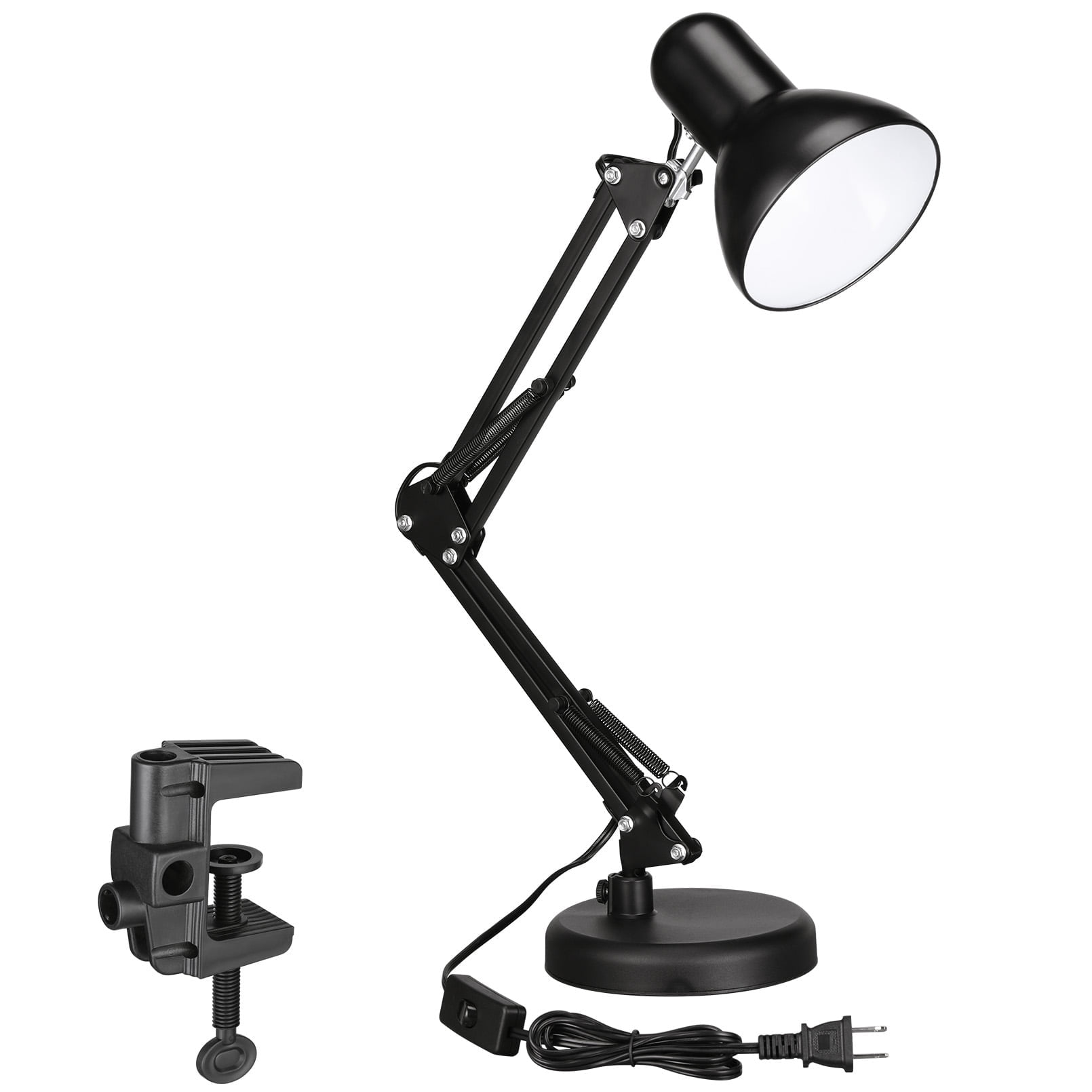 Black Metal Swing Arm Desk Lamp - Adjustable Joint, Interchangeable ...