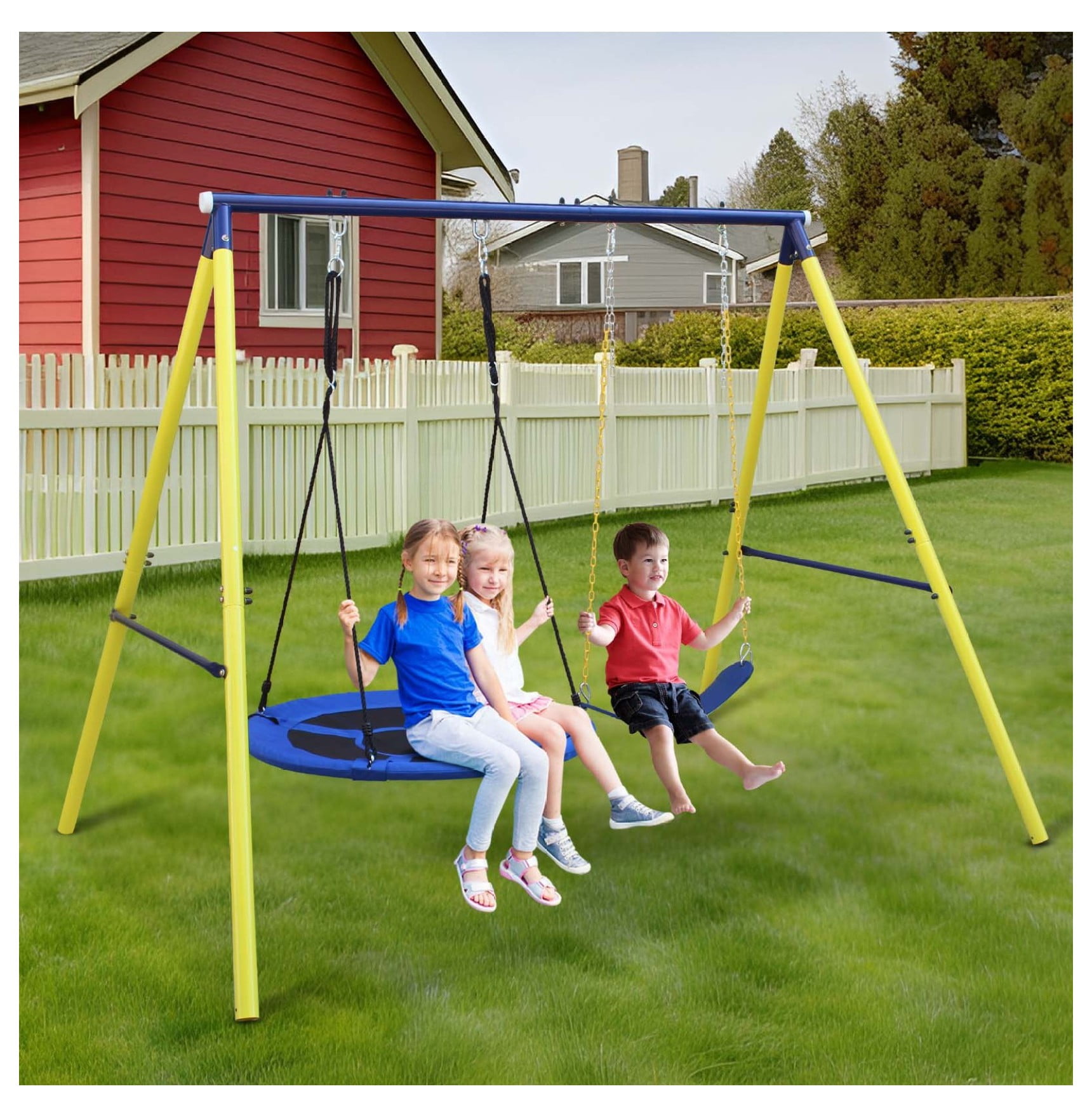Metal Swing Set Outdoor Indoor, 440lb Capacity 2-Seat A-Frame Swing Set ...