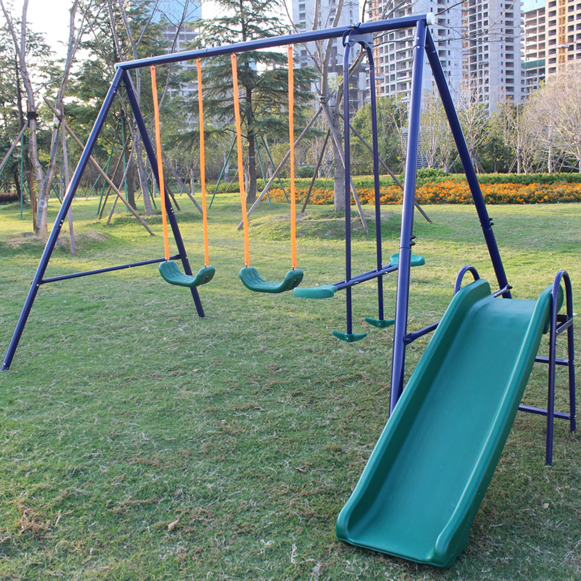 Metal Swing Set for Outside, Kids Swing Sets with Slide, Play Set Swing ...