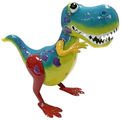 Metal T-Rex Blue and Yellow Dinosaur Garden Statue, Decorations for ...