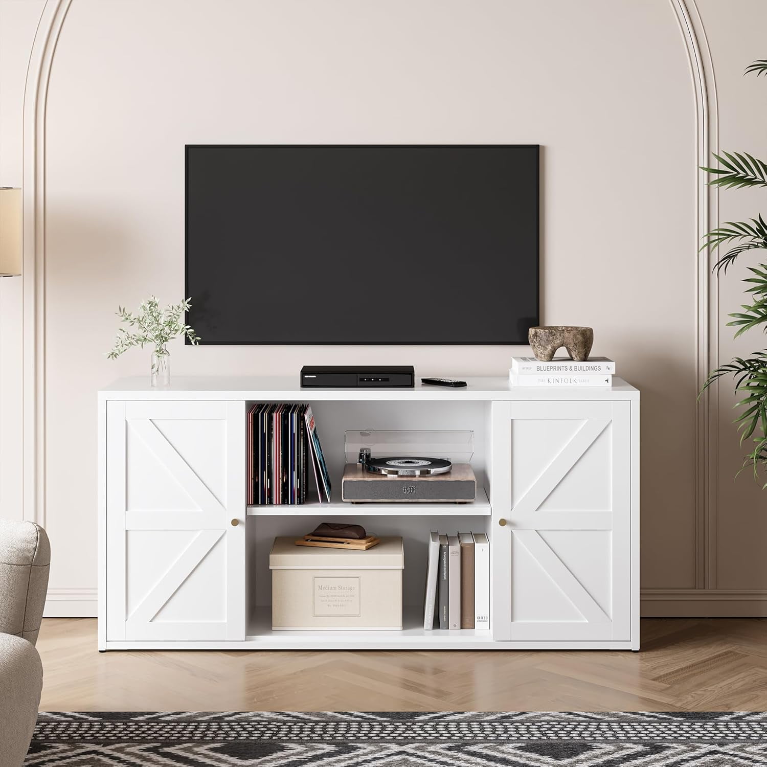 Metal TV Stand for 65 Inch TV, Farmhouse TV Entertainment Center with ...