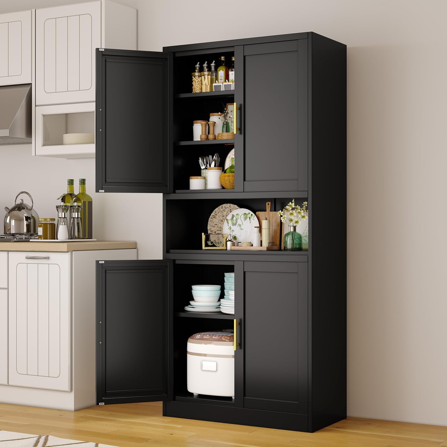 Metal Tall Narrow Pantry Cabinet, 71" High Bathroom Storage Organizer ...