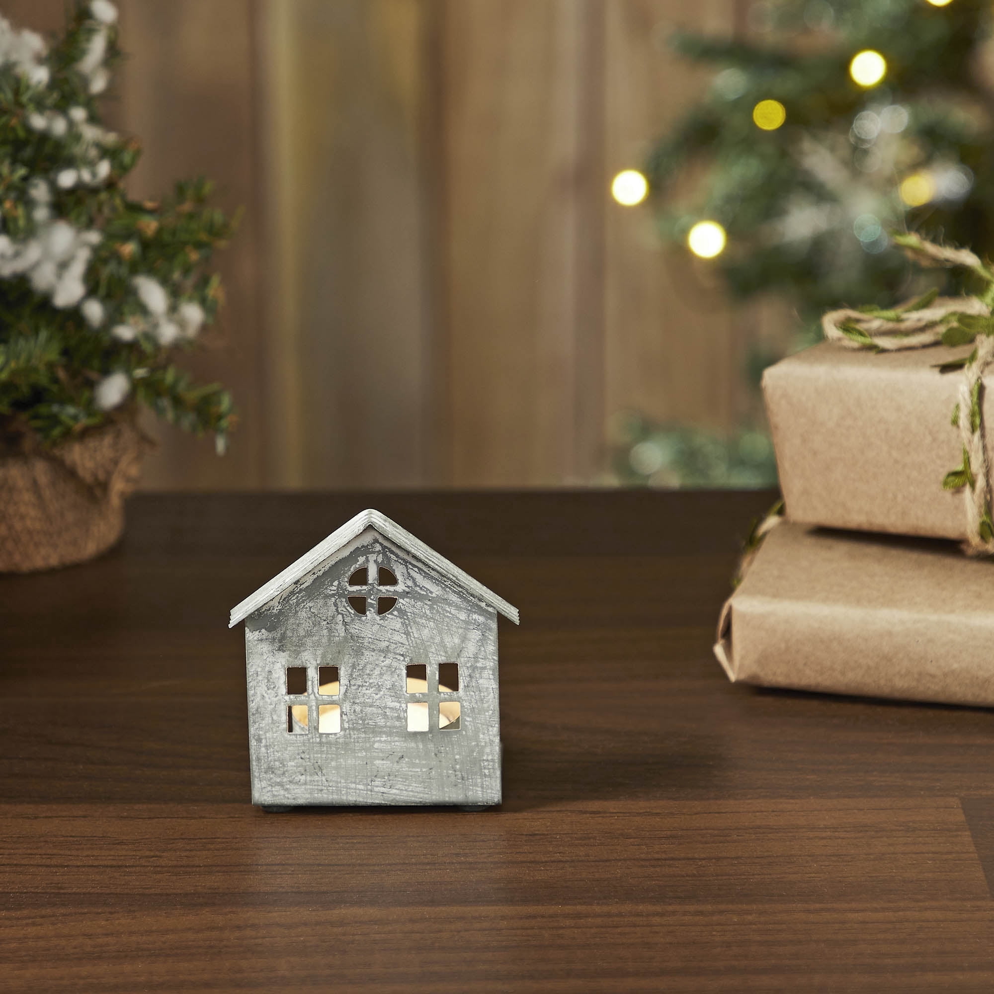 Tealight Holder Metal Village House G Antique Grey 3.25x2.75x2 ...