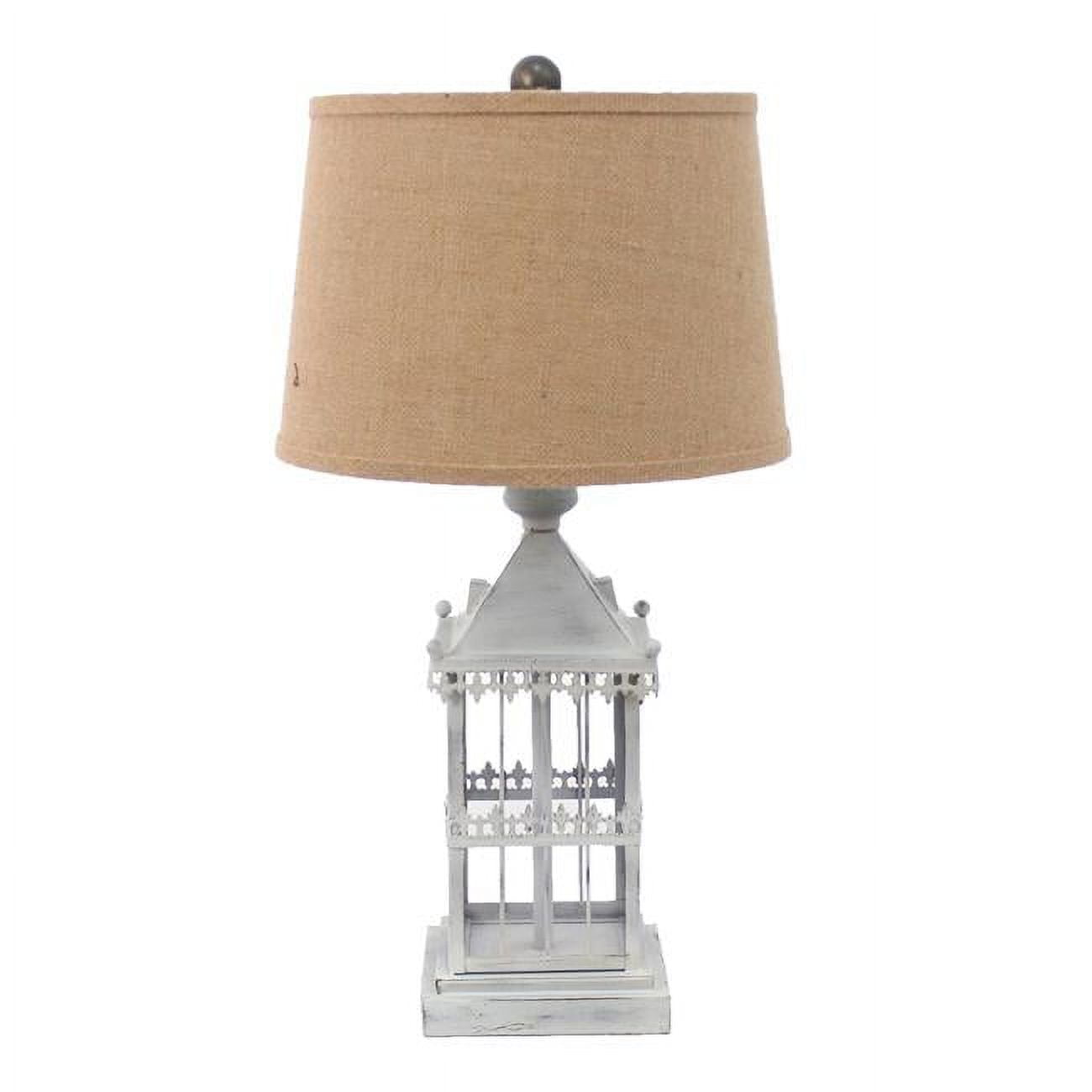 Metal Temple Design Base Table Lamp with Fabric Shade, Beige & Gray ...
