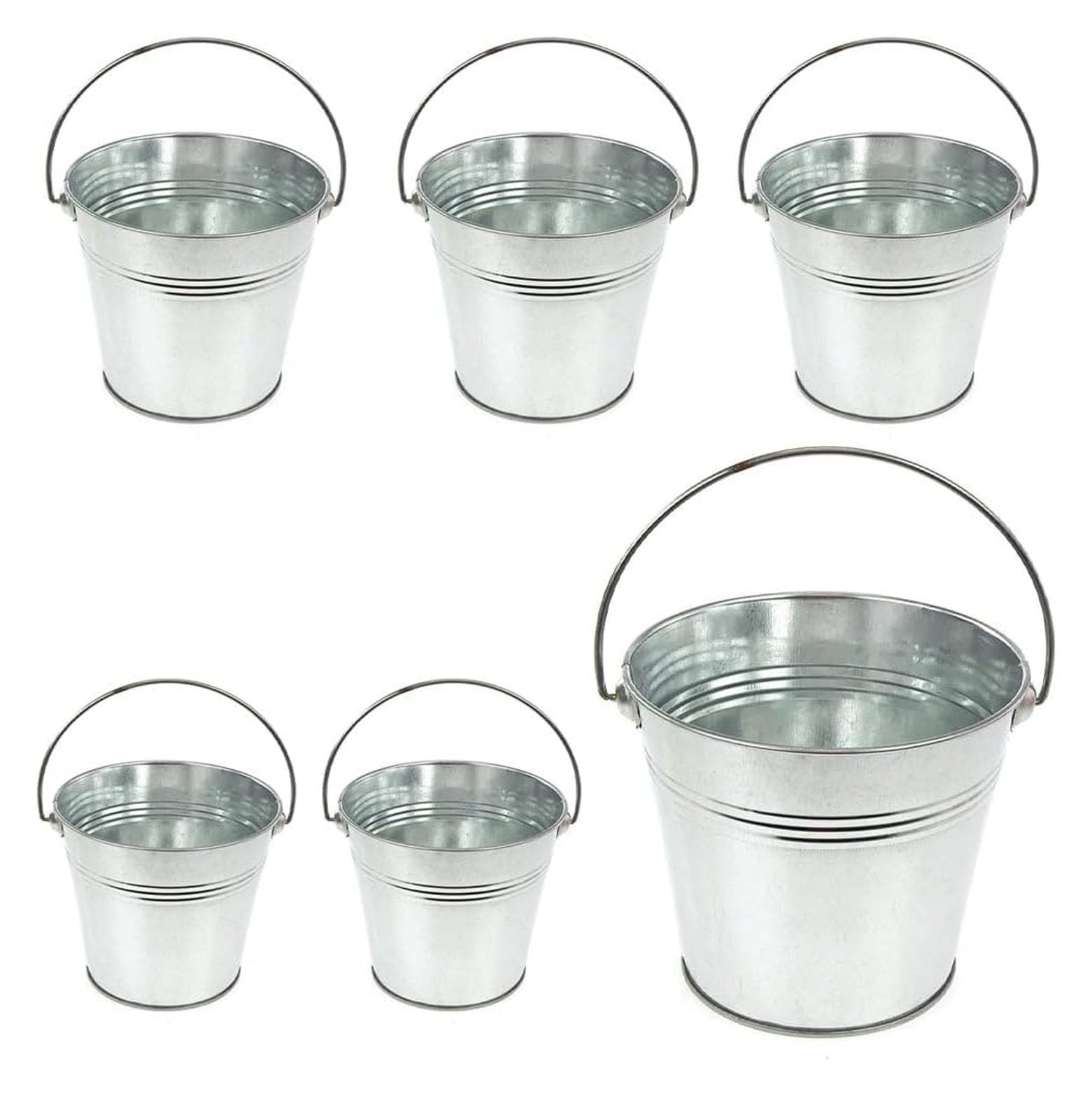 Metal Tin Pail Bucket with Handle Party Favor, 5-inch, 6-Count, Silver ...
