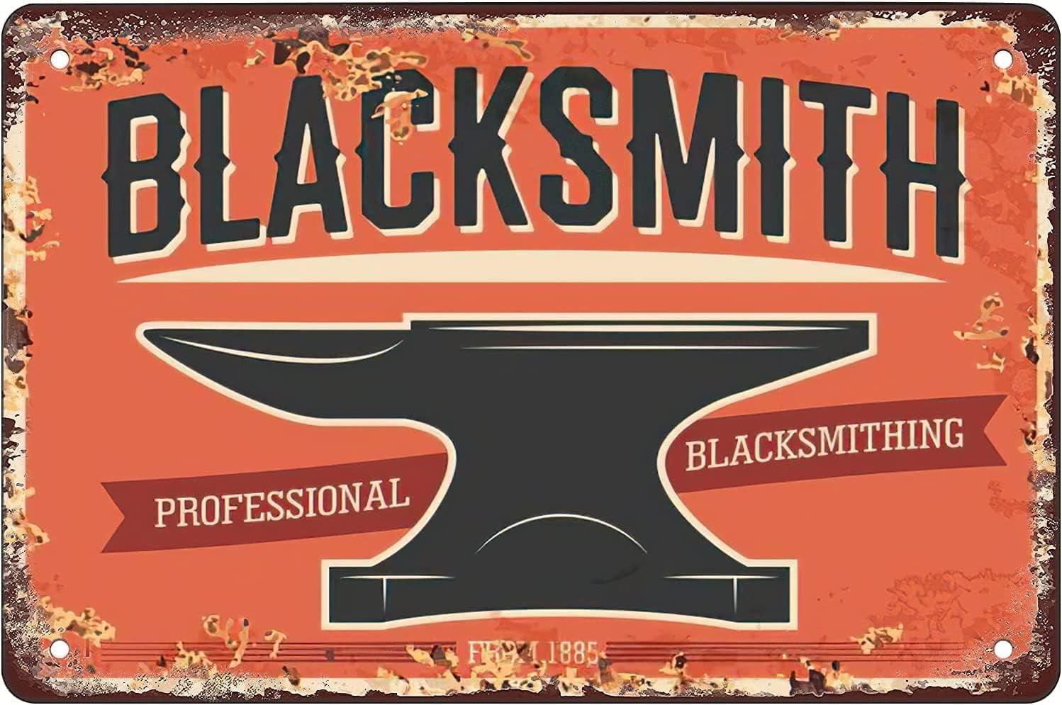 Metal Tin Retro Sign Blacksmith Forge Craftsman Workshop Rusty Plate ...