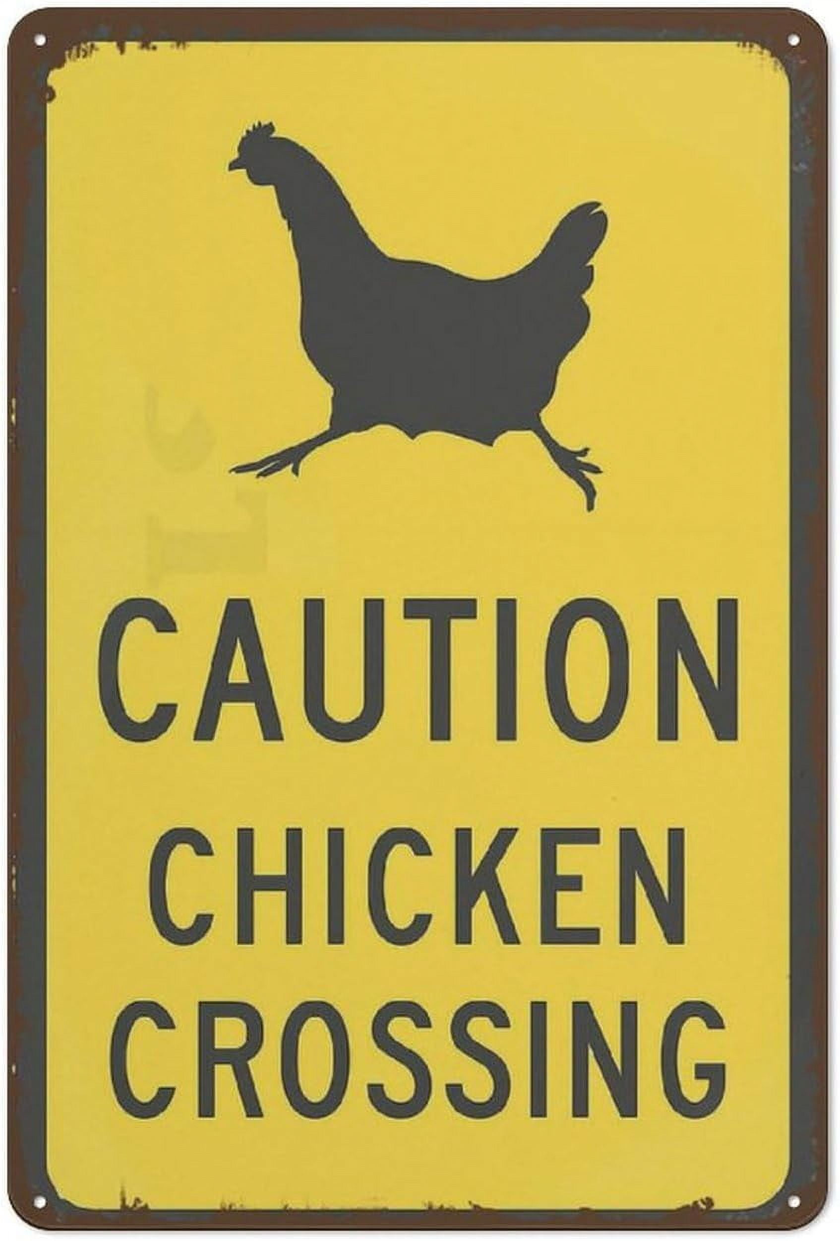 Metal Tin Sign 12×16 inch Vintage Funny Chicken Crossing,Wall Decor ...