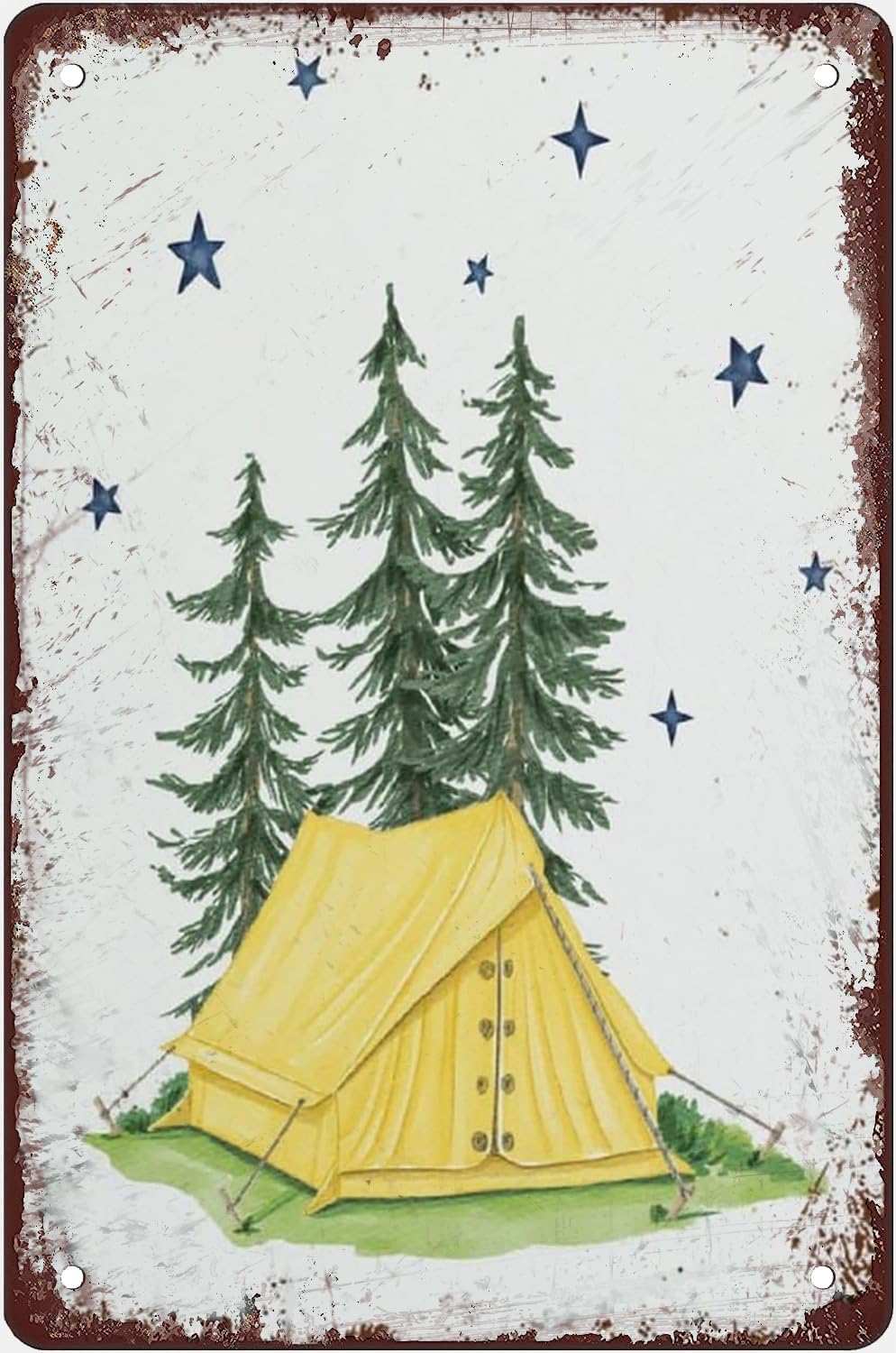 Metal Tin Sign 12x16 Inch Campsite Camping Under The Stars Yellow Tent ...