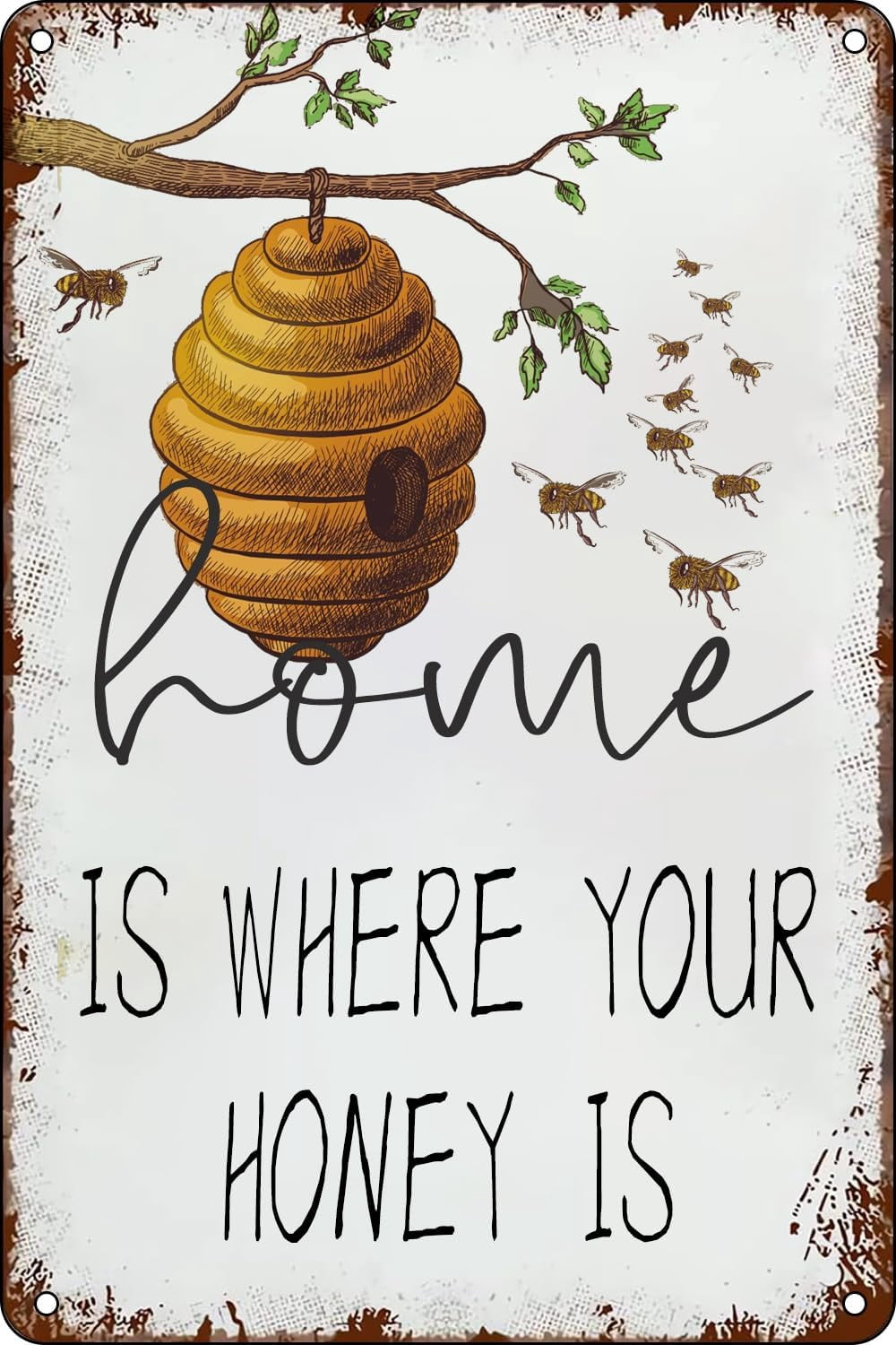 Metal Tin Sign 12x16 Inch Funny Metal Signs Honey Bee Decor Home Is ...