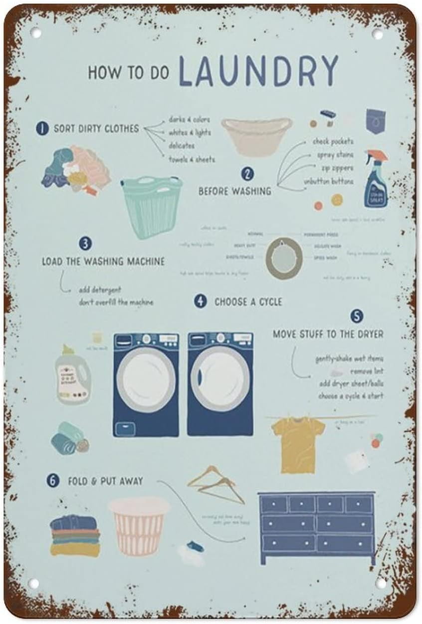 Metal Tin Sign 12x16 Inch How to Do Laundry Art Print Poster ...