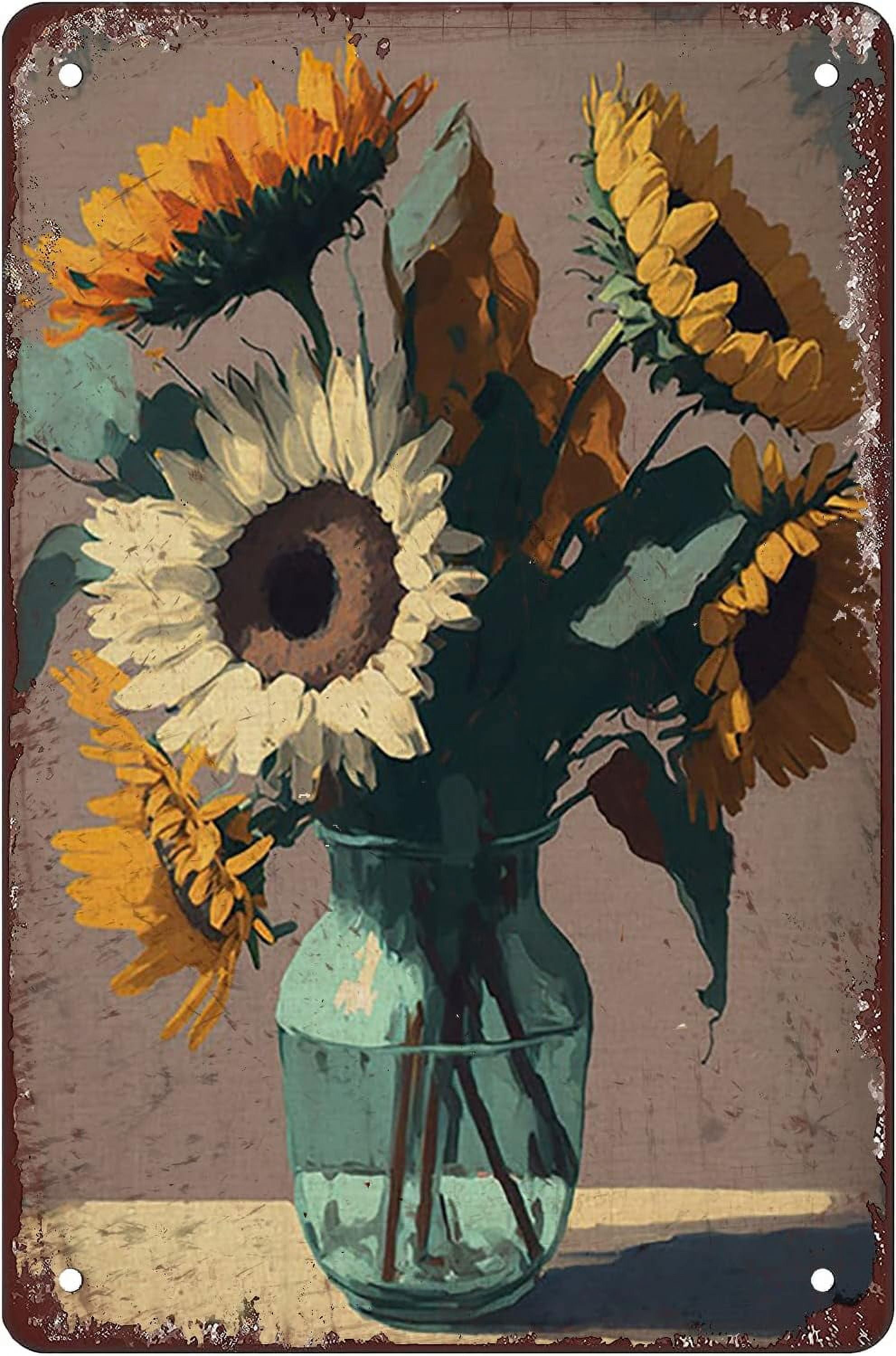 Metal Tin Sign 12x16 Inch Jar Of Sunflowers Vintage Garden Tin Sign ...