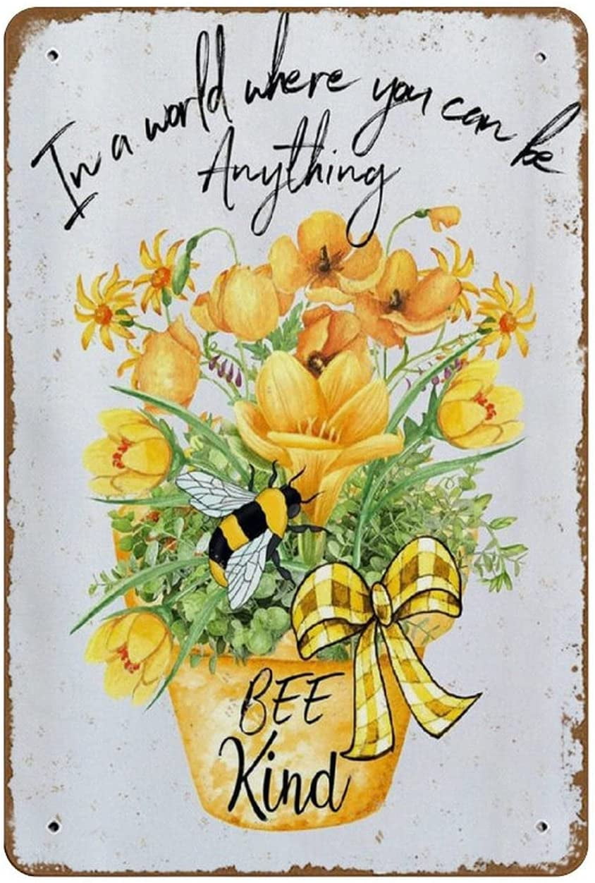 Metal Tin Sign 12x16 Inch Yellow Tulips And Bees Accent French Country ...