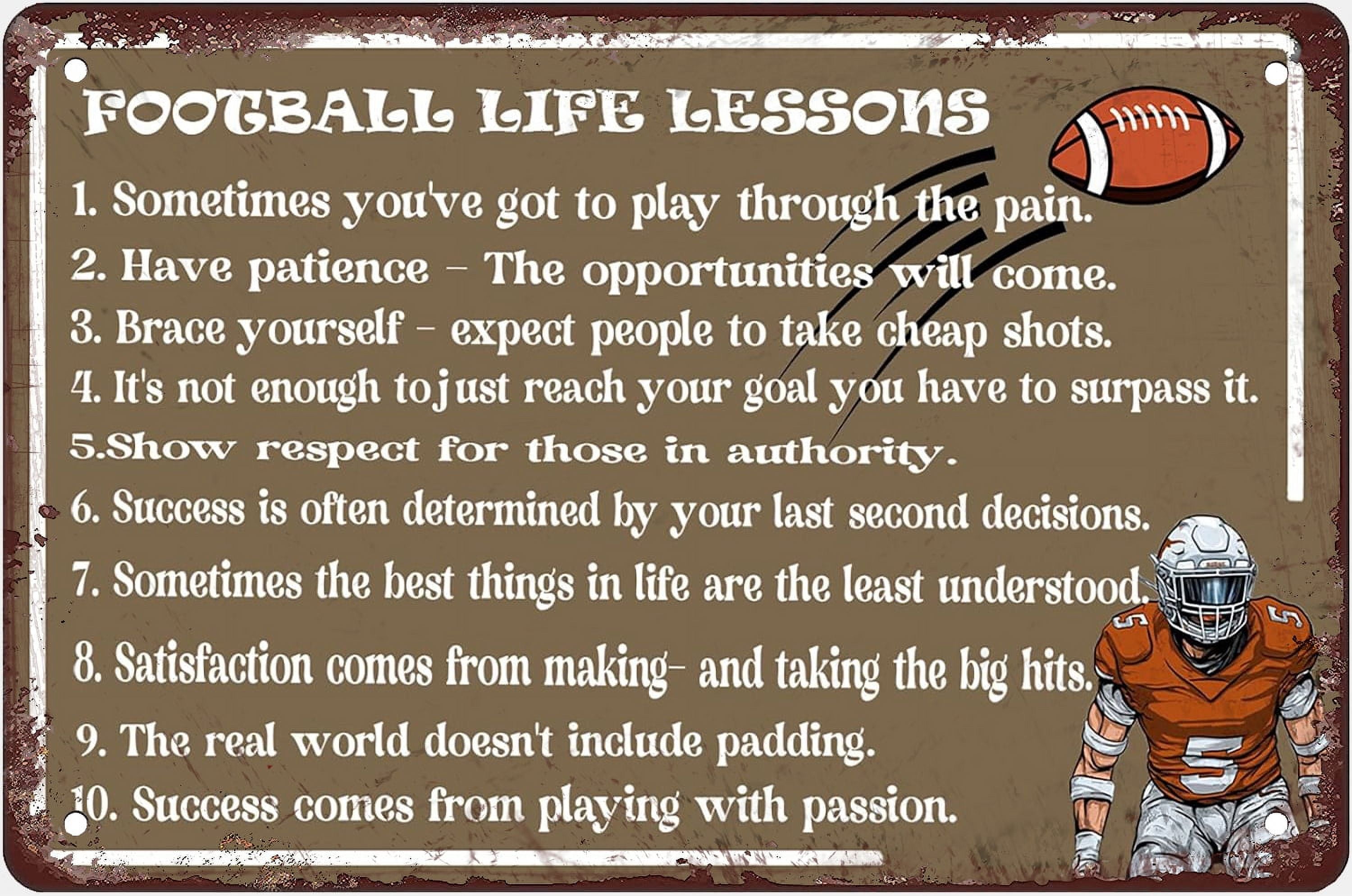 Metal Tin Sign 12x8 Inch Football Life Lessons Vintage Retro Beer Bar ...