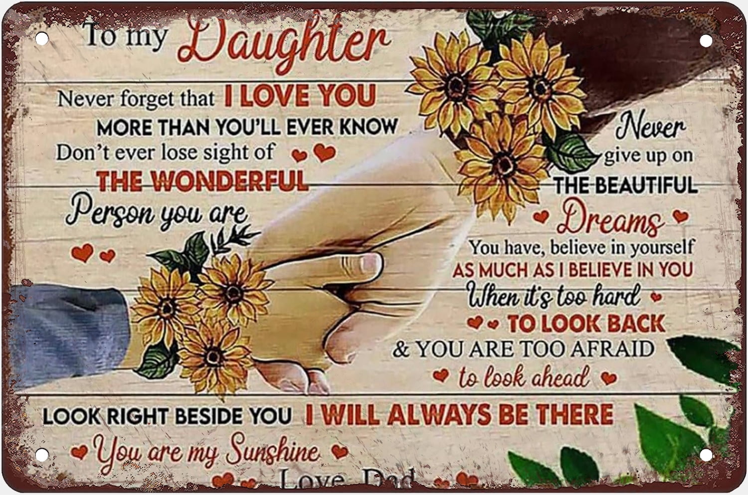 Metal Tin Sign 12x8 Inch Metal Garage Tin Signs Flower Hand To My ...