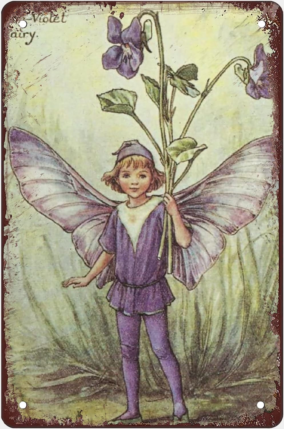 Metal Tin Sign 8x12 Inch Metal Aluminium Tin Signs Dog Violet Fairy ...