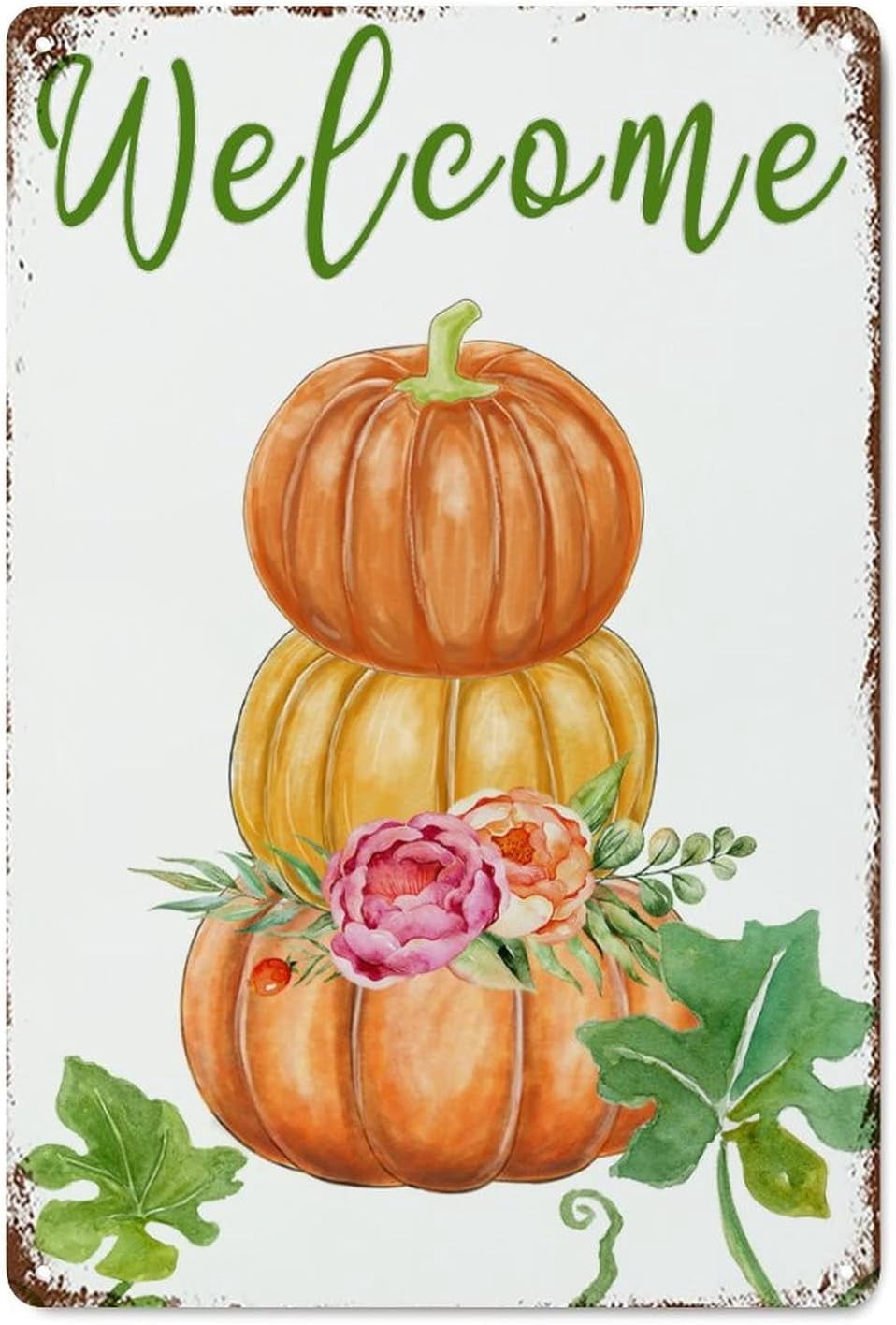 Metal Tin Sign 8x12 Inch Autumn Watercolored Pumpkins And Sunflower ...