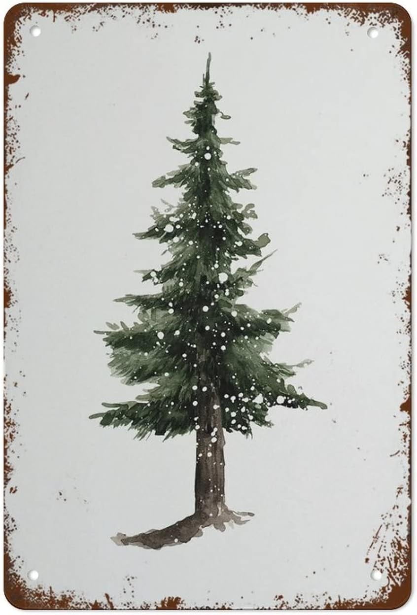 Metal Tin Sign 8x12 Inch Tin Signs Wall Art Decor Snowy Pine Tree Print ...