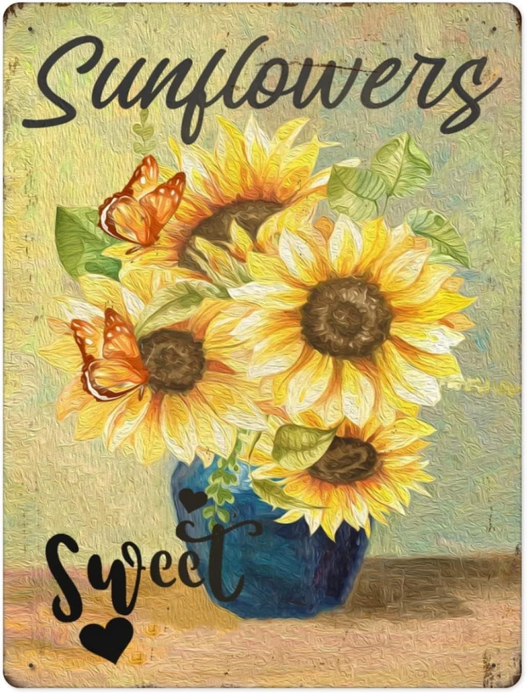 Metal Tin Sign 8x12 Inch Sunflowers Butterfly Retro Metal Tin Sign ...
