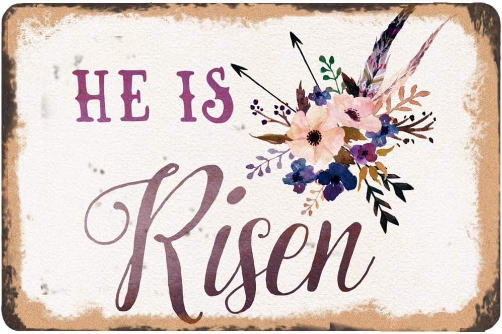 Metal Tin Sign 8x12 Inch Vintage Tin Signs Kitchen He Is Risen Tin ...