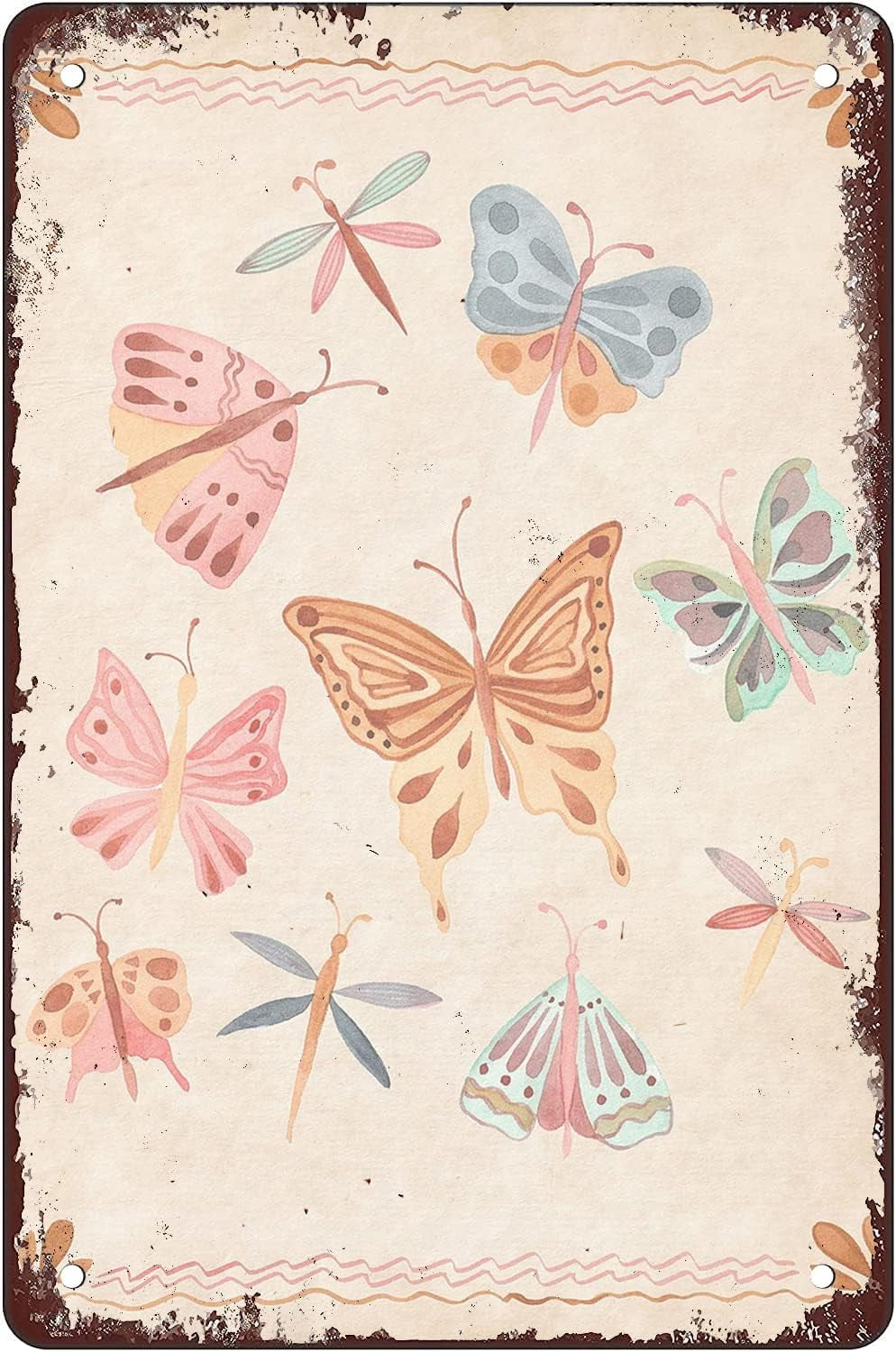 Metal Tin Sign 8x5.5 Inch Butterflies Tin Sign Vintage Room Decor Cave ...