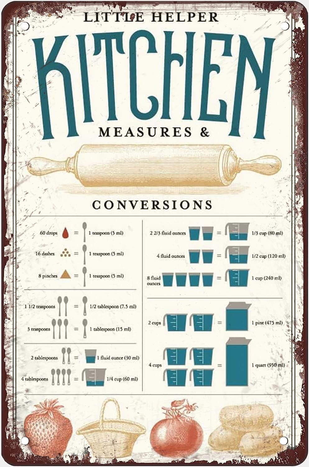 Metal Tin Sign 8x5.5 Inch Country Kitchen Conversion Chart Kitchen Art ...