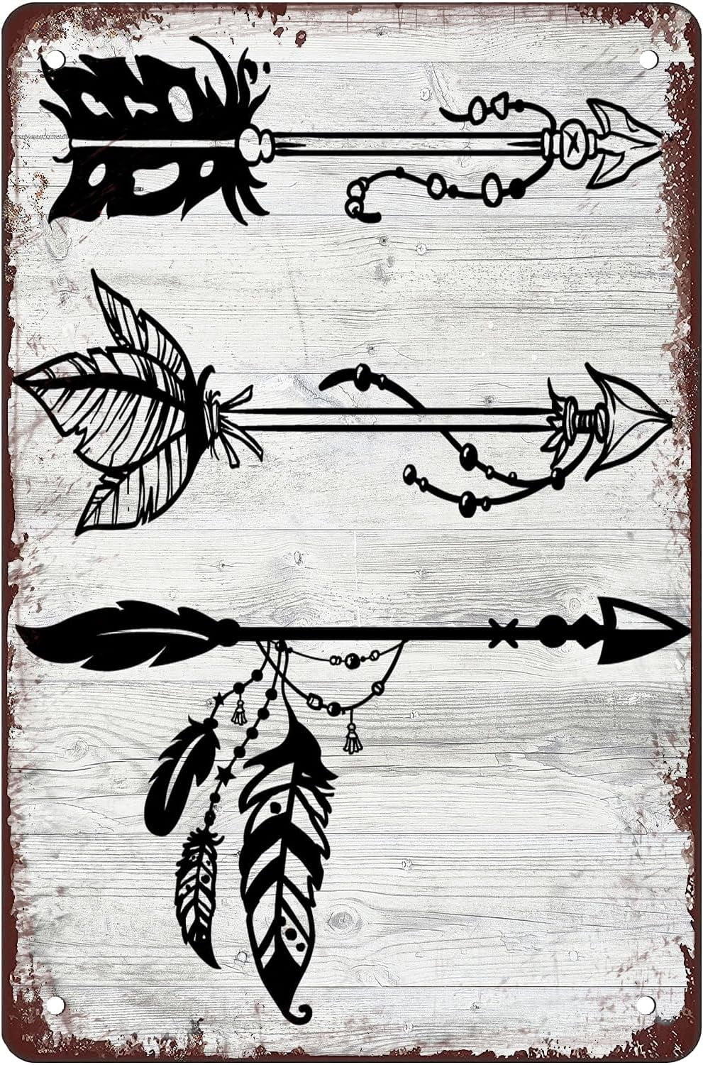 Metal Tin Sign 8x5.5 Inch Feather Arrow Tin Sign Wall Art Decor Retro ...