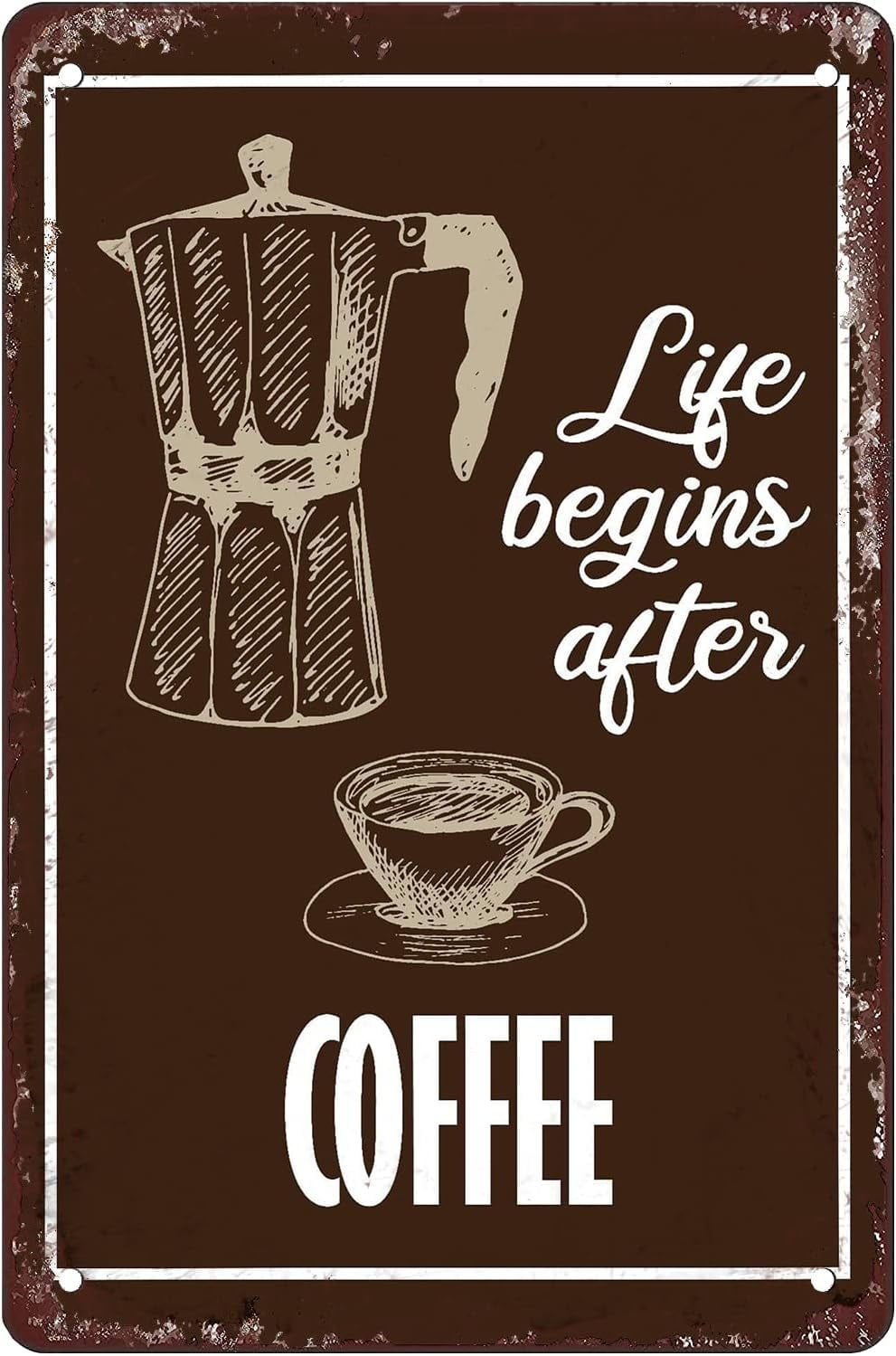 Metal Tin Sign 8x5.5 Inch Life Begins After Coffee Kitchen Print Coffee ...