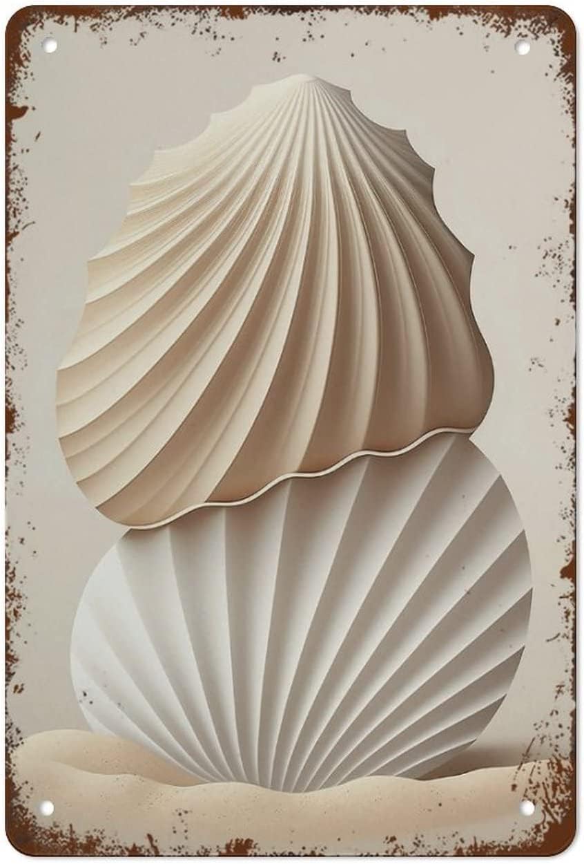 Metal Tin Sign 8x5.5 Inch Seashell Wall Art Printable Coastal Decor ...