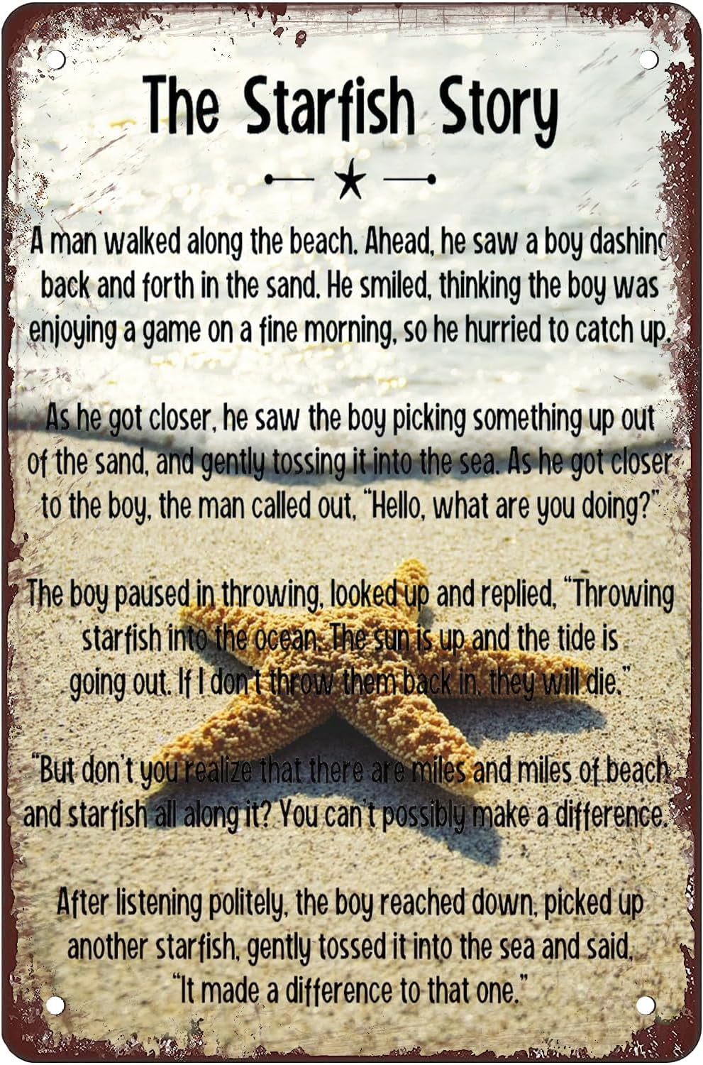 Metal Tin Sign 8x5.5 Inch The Starfish Story Starfish Vintage Tin Sign ...