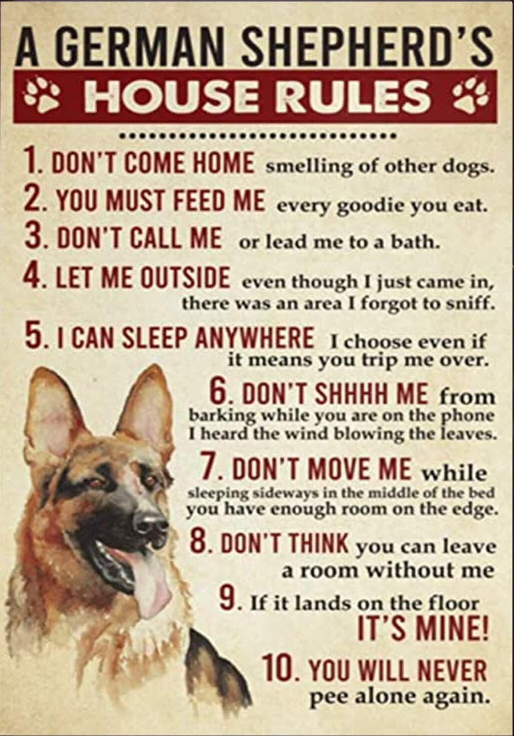 Metal Tin Sign A German Shepherd's House Rules Sign Vintage Tin Sign ...
