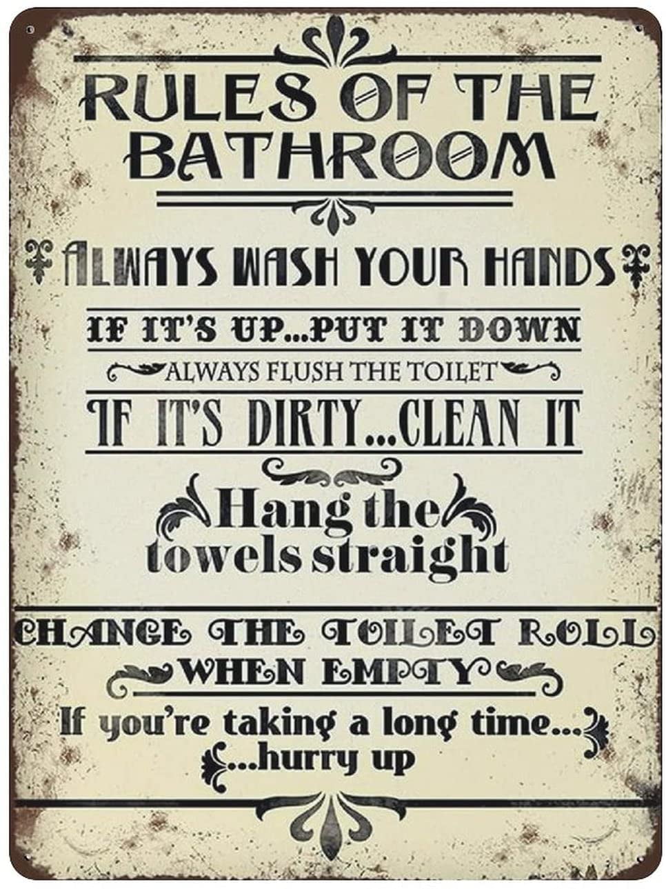 Metal Tin Sign Bathroom Rules Wash Your Hands Be Neat Use Soap Tin Sign ...