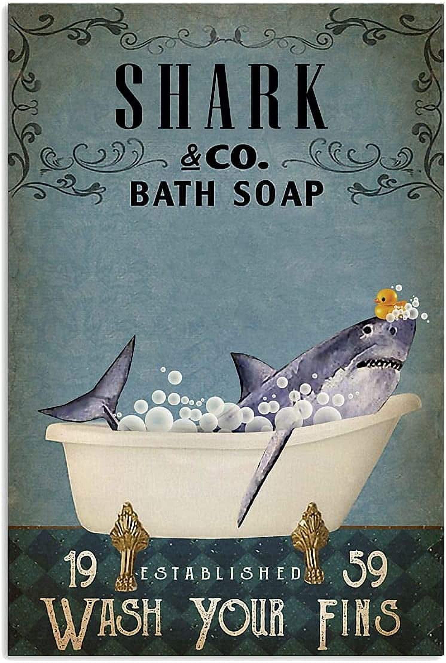 Metal Tin Sign For Bathroom Shark Retro Metal Tin Sign, Shark Bath Soap ...