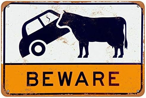 Metal Tin Sign Beware of The Cow Warning Pub Bar Wall Art Sign Decor ...