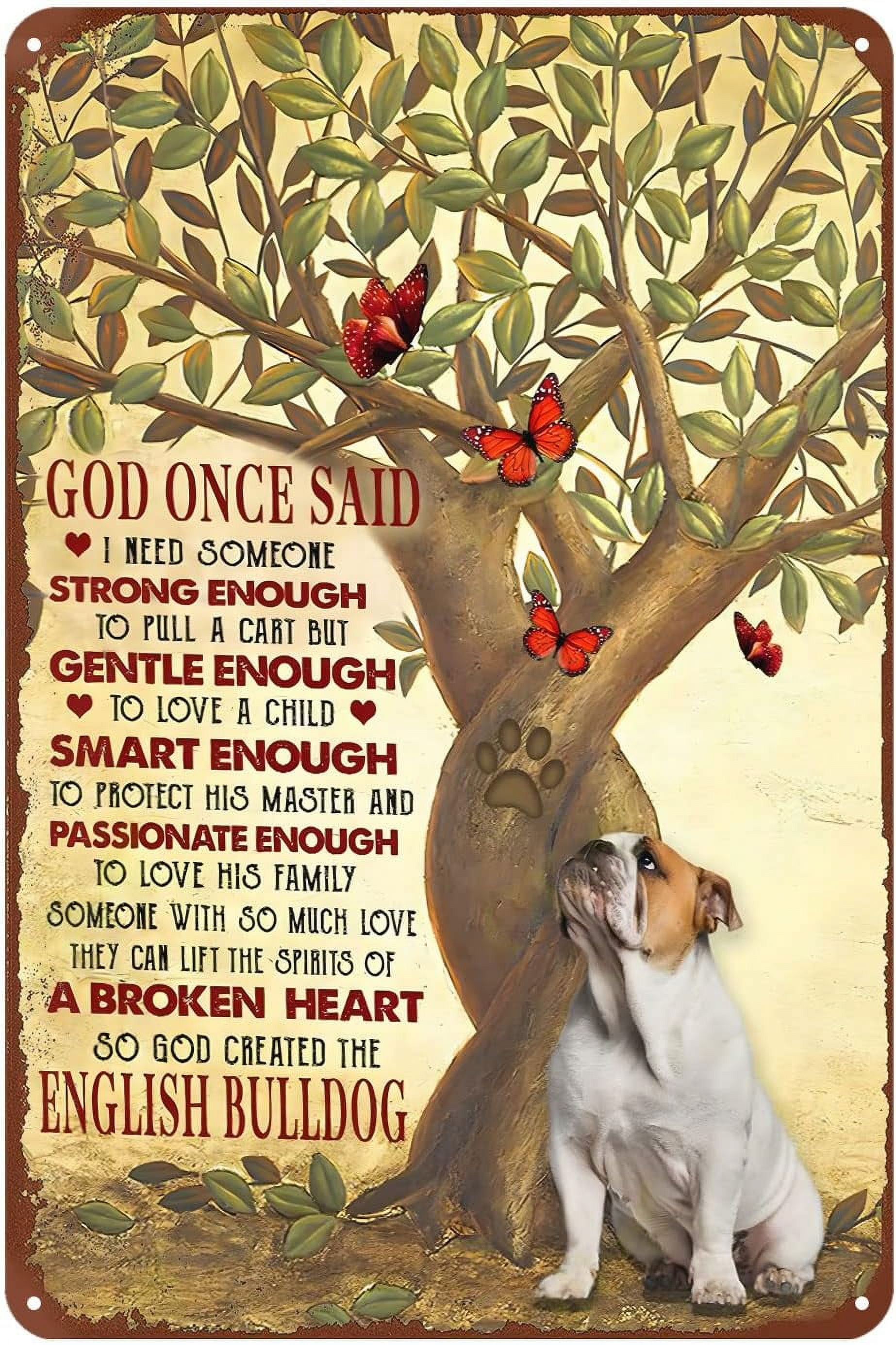 Metal Tin Sign Bulldog and Butterflies Sign Vintage Tin Sign Retro Sign ...
