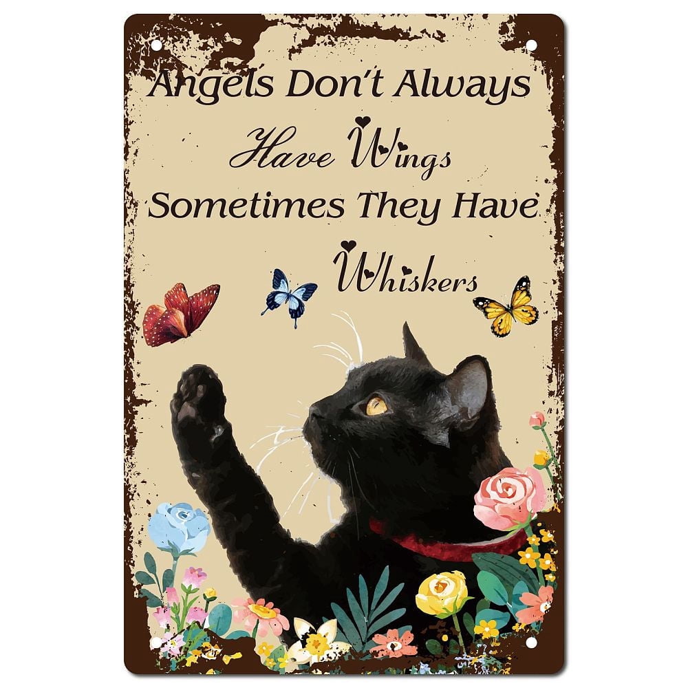 1pc Metal Tin Sign Cat Signs with butterfly Flowers Retro Vintage Funny ...