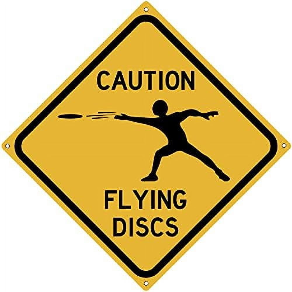 Metal Tin Sign Caution Flying Discs Road Disc Golf Sign for Home Office ...