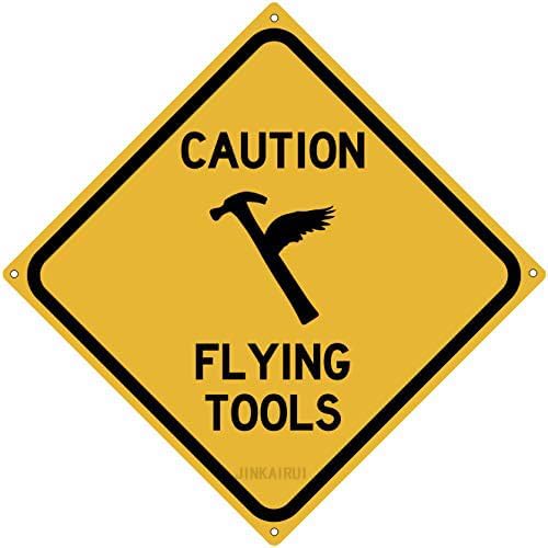 Metal Tin Sign Caution Flying Tools Road Garage Workshop Sign for Home ...